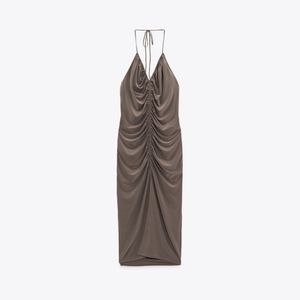 Zara | Dresses | Zara Ruched Midi Dress Mink | Poshmark